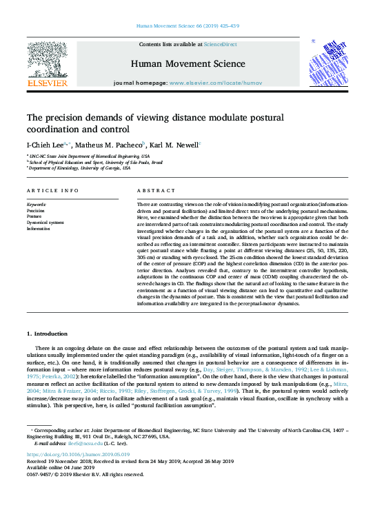 (PDF) The precision demands of viewing distance modulate postural coordination and control