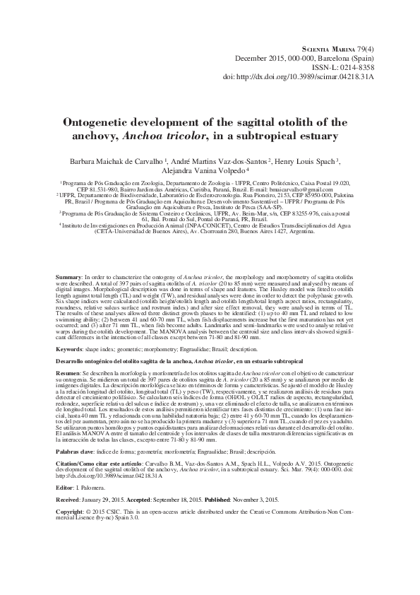 (PDF) Ontogenetic development of the sagittal otolith of the anchovy ...