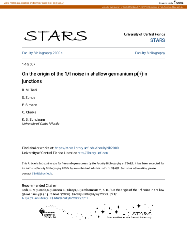 (PDF) On the origin of the 1∕f noise in shallow germanium p+-n junctions