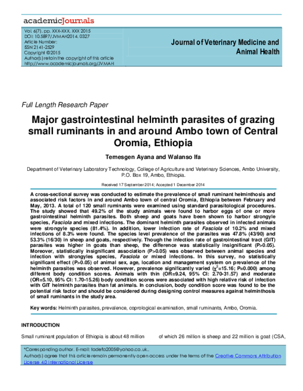(PDF) Major gastrointestinal helminth parasites of grazing small ...