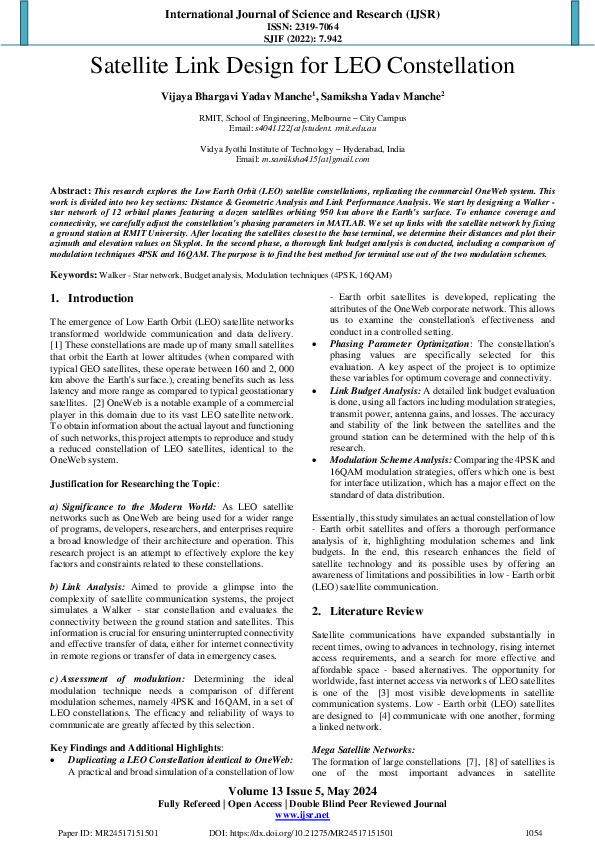 (PDF) Satellite Link Design for LEO Constellation