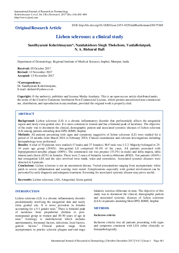 (PDF) Lichen sclerosus: a clinical study