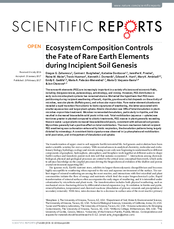 (PDF) Ecosystem Composition Controls the Fate of Rare Earth Elements ...