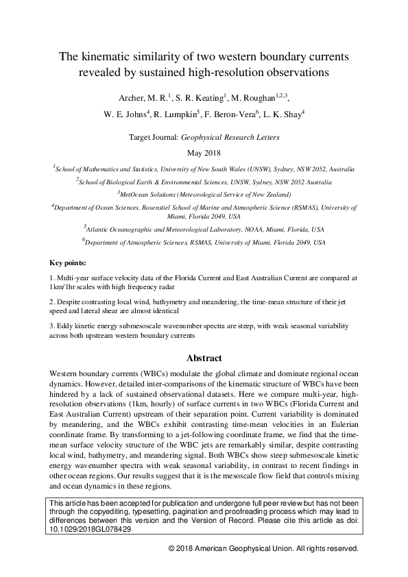(PDF) The Kinematic Similarity of Two Western Boundary Currents ...