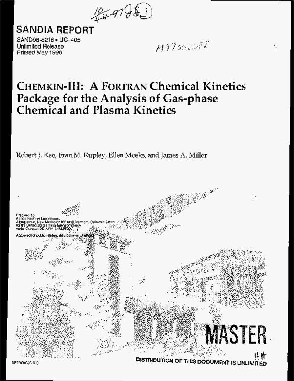 (PDF) CHEMKIN-III: A FORTRAN chemical kinetics package for the analysis of gas-phase chemical ...