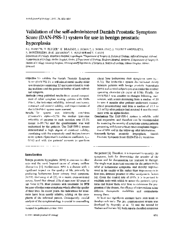 (PDF) Validation of the self‐administered Danish Prostatic Symptom ...