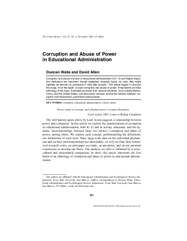 (PDF) Corruption and Abuse of Power in Educational Administration