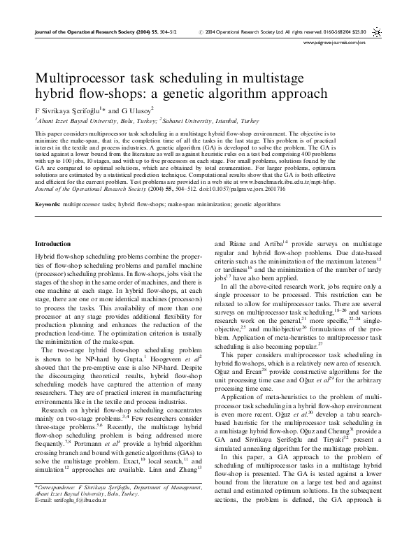 (PDF) Multiprocessor task scheduling in multistage hybrid flow-shops: A ...