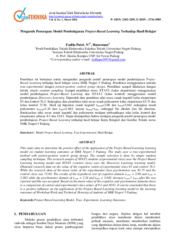 (PDF) Pengaruh Penerapan Model Pembelajaran Project-Based Learning Terhadap Hasil Belajar
