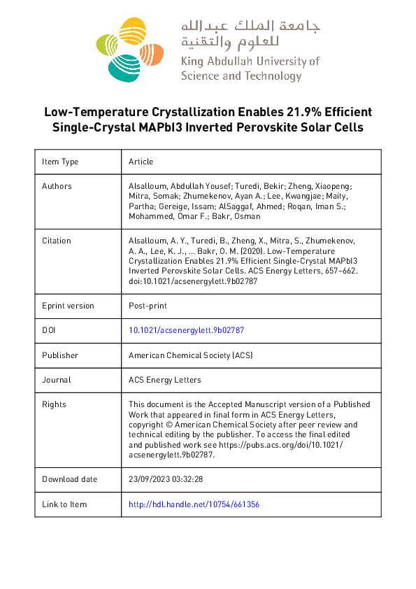 (PDF) Low-Temperature Crystallization Enables 21.9% Efficient Single ...