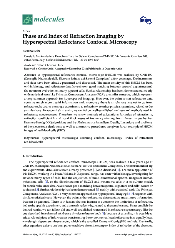 (PDF) Phase and Index of Refraction Imaging by Hyperspectral ...