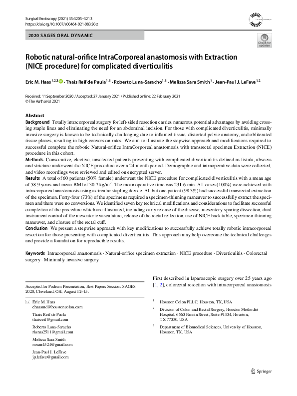 (PDF) Robotic natural-orifice IntraCorporeal anastomosis with ...