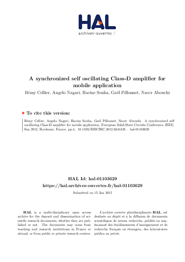 (PDF) A synchronized self oscillating Class-D amplifier for mobile ...