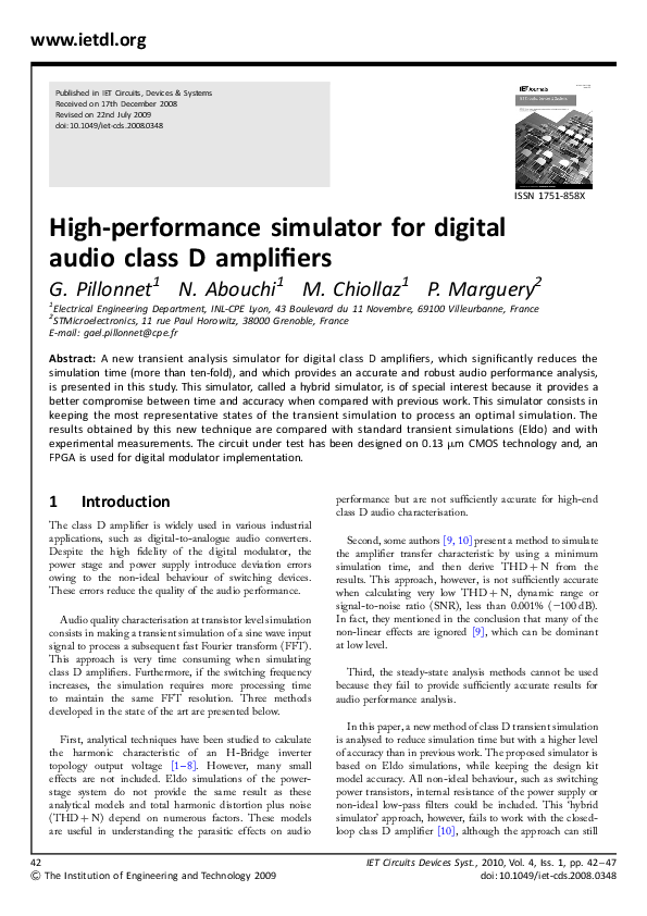 (PDF) High-performance simulator for digital audio class D amplifiers