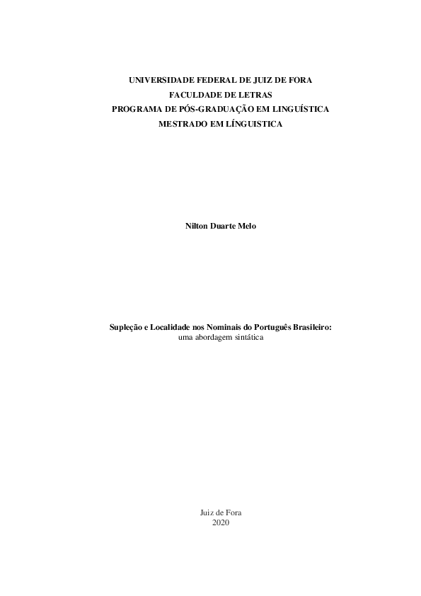 (PDF) Supleção e localidade nos nominais do português brasileiro: uma ...
