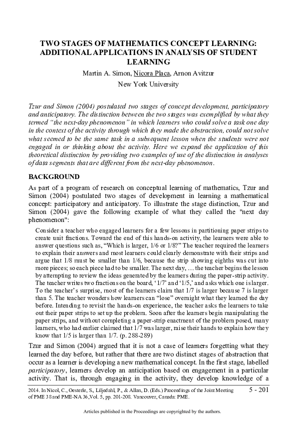 (PDF) Two Stages of Mathematics Concept Learning: Additional ...