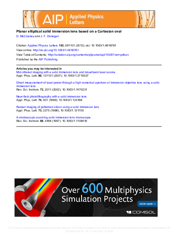 (PDF) Planar elliptical solid immersion lens based on a Cartesian oval