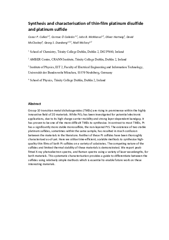 (PDF) Synthesis and characterisation of thin-film platinum disulfide ...