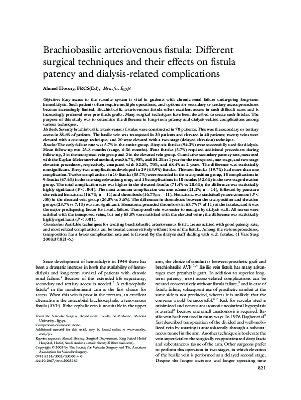 (PDF) Brachiobasilic arteriovenous fistula: Different surgical ...