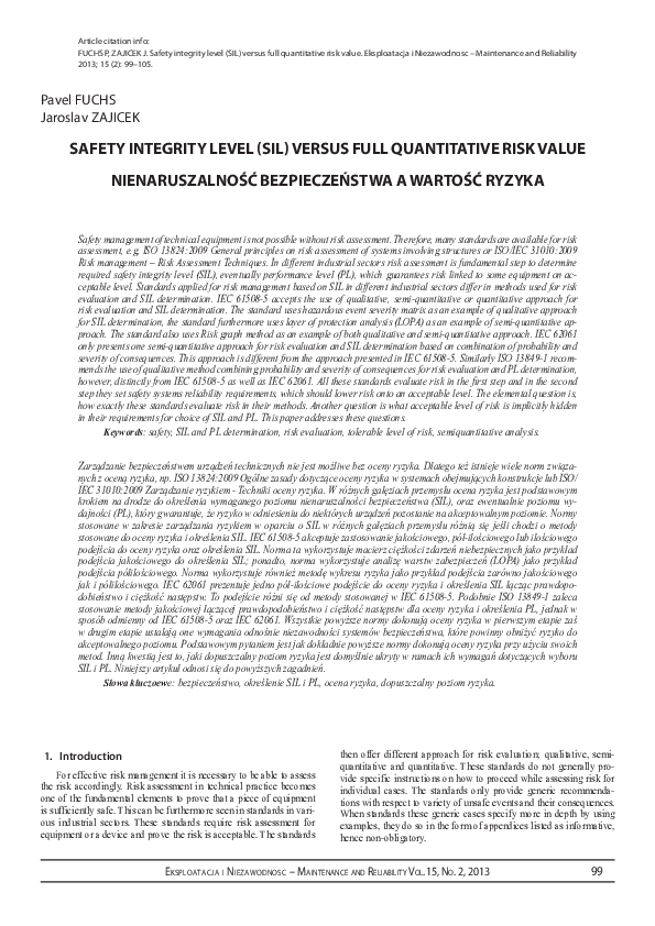 (PDF) Safety integrity level (SIL) versus full quantitative risk value