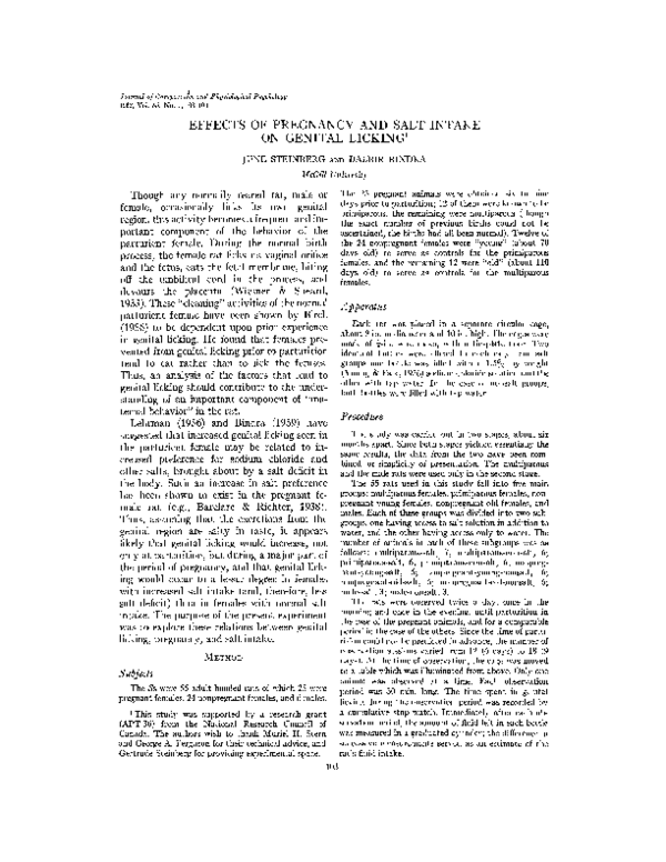 (PDF) Effects of pregnancy and salt-intake on genital licking