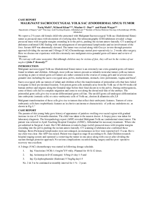 (PDF) Malignant sacrococcygeal yolk sac (endodermal sinus) tumor