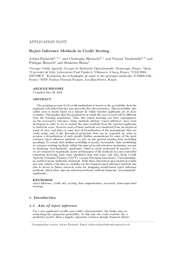 (PDF) APPLICATION NOTE Reject Inference Methods in Credit Scoring ...