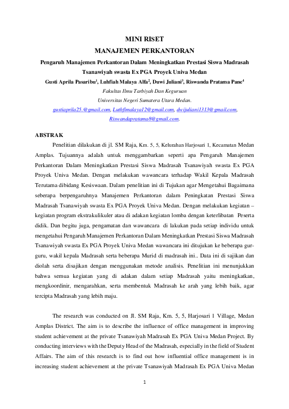 (PDF) MINI RISET MANAJEMEN PERKANTORAN Pengaruh Manajemen Perkantoran Dalam Meningkatkan ...
