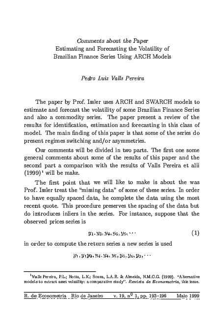 (PDF) Comments about the Paper Estimating and Forecasting the ...