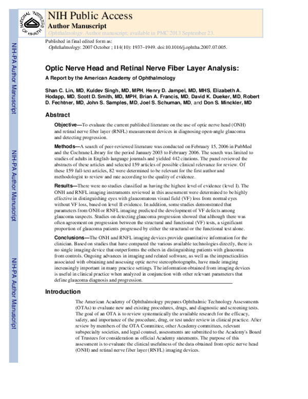 (PDF) Optic Nerve Head and Retinal Nerve Fiber Layer Analysis