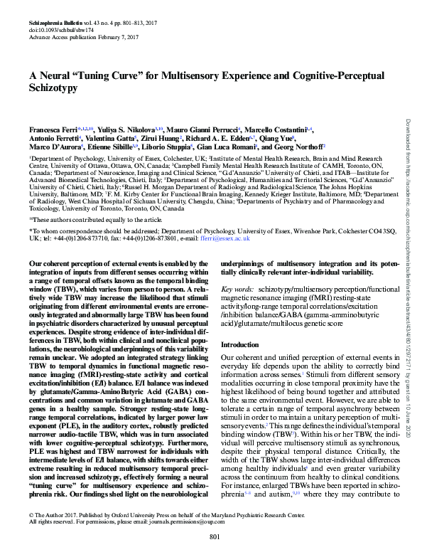 (PDF) A Neural “Tuning Curve” for Multisensory Experience and Cognitive-Perceptual Schizotypy