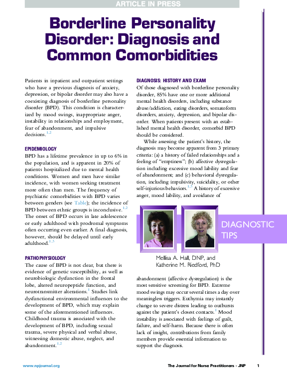(PDF) Borderline personality disorder: diagnosis and management in primary care