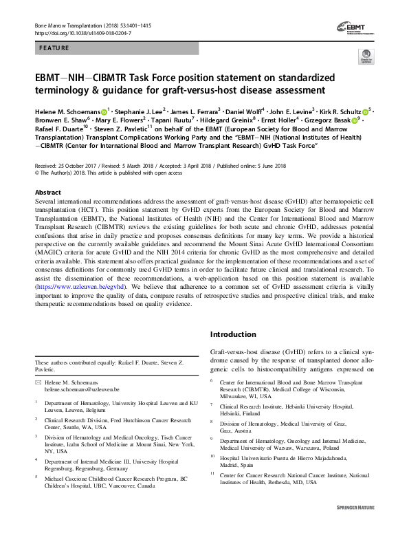 (PDF) EBMT-NIH-CIBMTR Task Force position statement on standardized ...