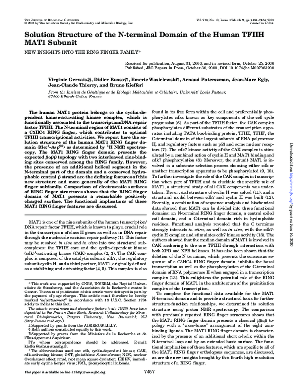 (PDF) Solution Structure of the N-terminal Domain of the Human TFIIH ...