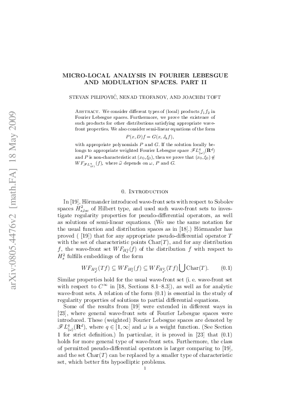 (PDF) Micro-local analysis in Fourier Lebesgue and modulation spaces. Part I