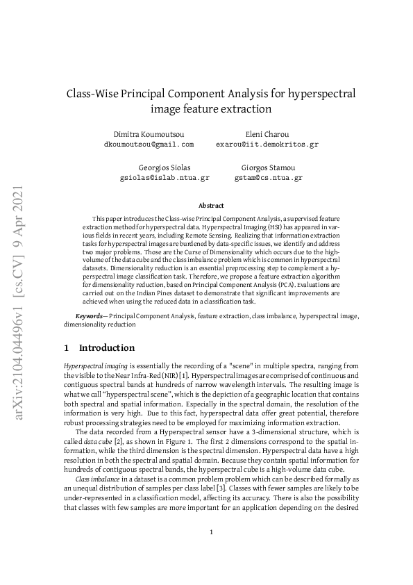 (PDF) Class-Wise Principal Component Analysis for hyperspectral image ...
