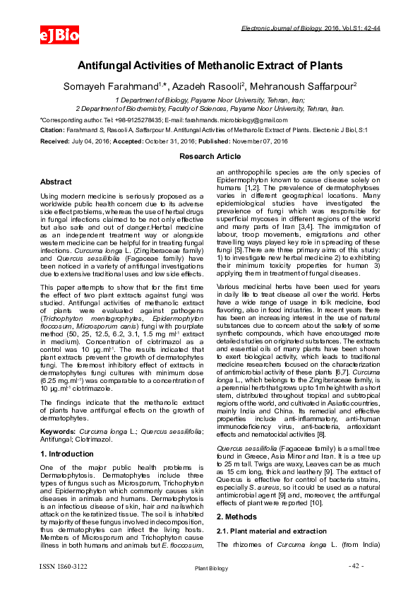 (PDF) Antifungal Activities of Methanolic Extract of Plants