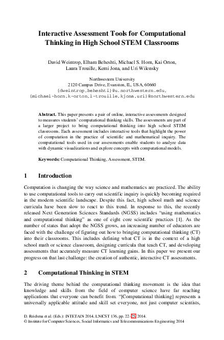 (PDF) Interactive Assessment Tools for Computational Thinking in High School STEM Classrooms