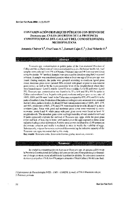 (PDF) CONTAMINACIÓN DE PARQUES PÚBLICOS CON HUEVOS DE Toxocara spp. EN ...