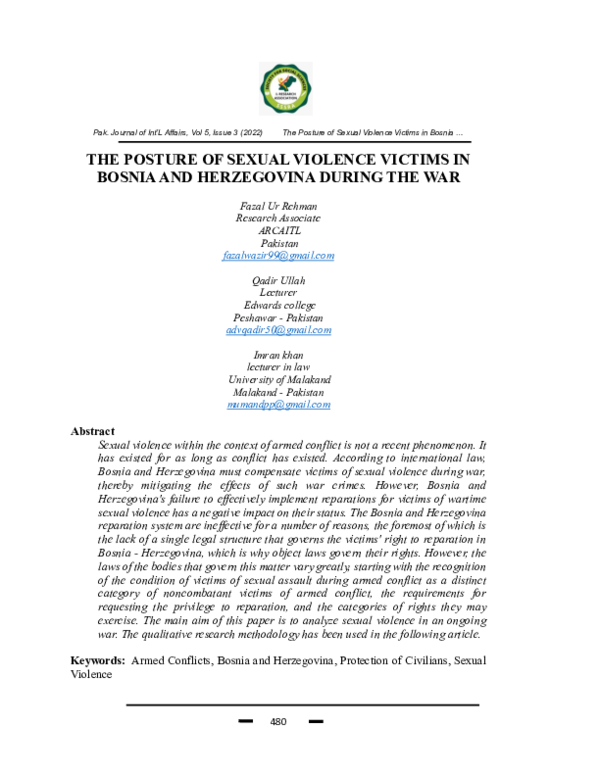 (PDF) The Posture of Sexual Violence Victims in Bosnia and Herzegovina ...