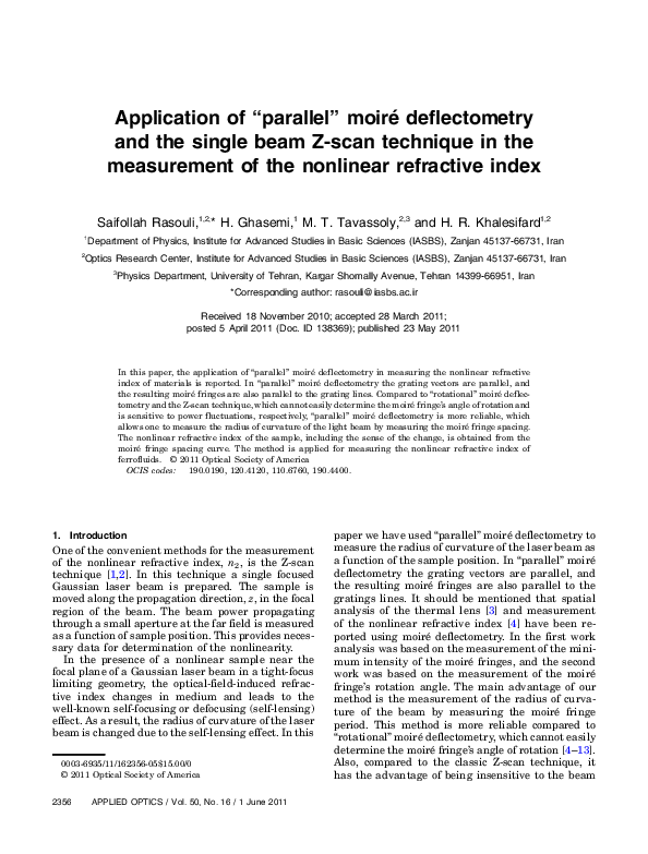 (PDF) Application of “parallel” moiré deflectometry and the single beam Z-scan technique in the ...