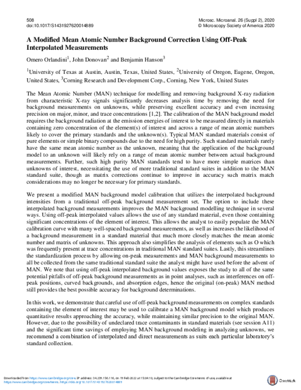 (PDF) A Modified Mean Atomic Number Background Correction Using Off ...