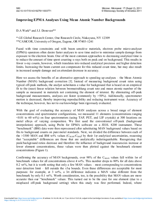 (PDF) Improving EPMA Analyses Using Mean Atomic Number Backgrounds