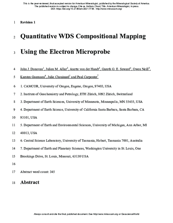 (PDF) Quantitative WDS compositional mapping using the electron microprobe