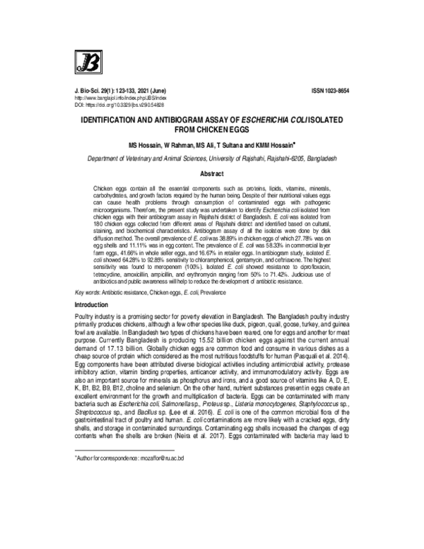 (PDF) Identification and Antibiogram Assay of Escherichia Coli Isolated ...