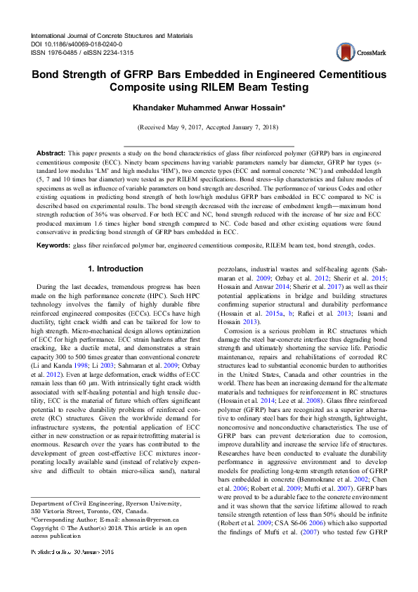 (PDF) Bond Strength of GFRP Bars Embedded in Engineered Cementitious ...