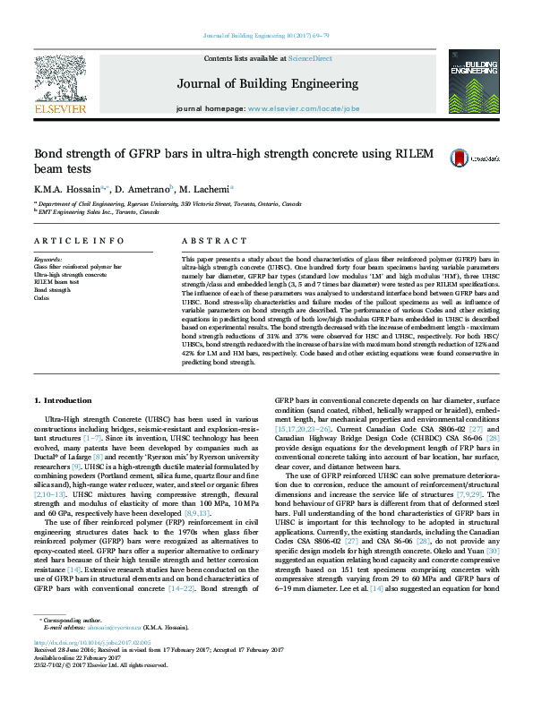 (PDF) Bond strength of GFRP bars in ultra-high strength concrete using ...