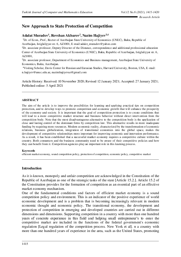 (PDF) New Approach to State Protection of Competition