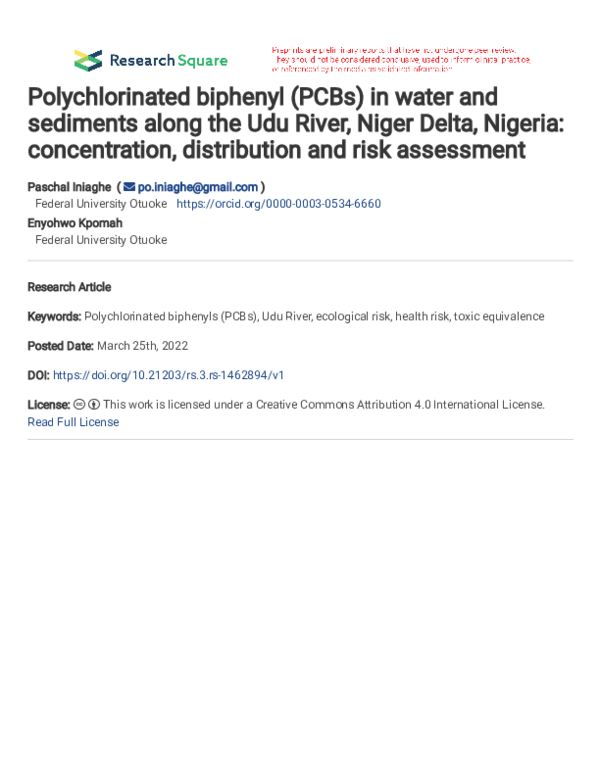 (PDF) Polychlorinated biphenyl (PCBs) in water and sediments along the ...