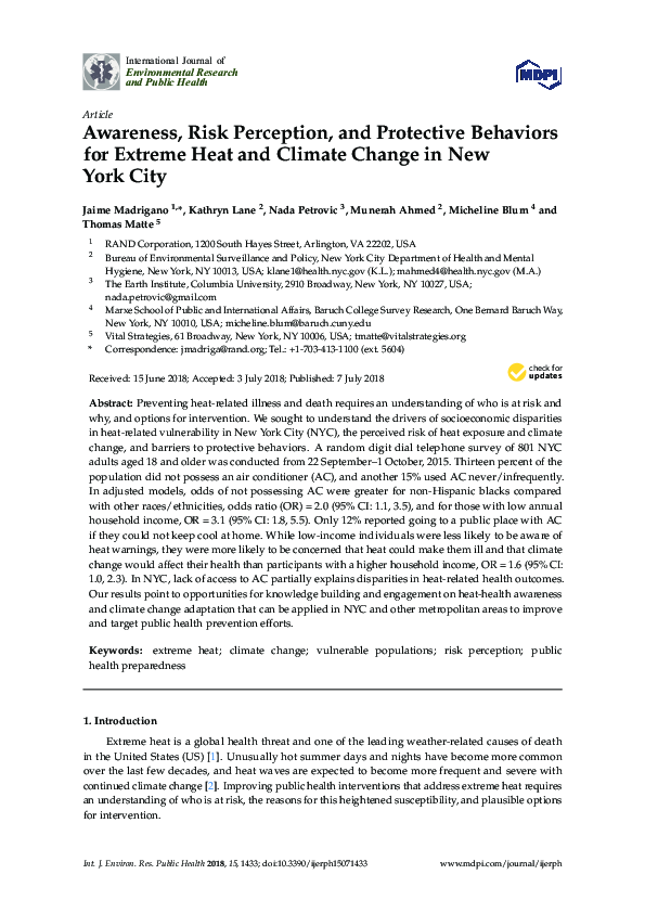 (PDF) Awareness, Risk Perception, and Protective Behaviors for Extreme ...